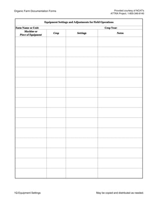 Organic Field Crops Documentation Forms | PDF