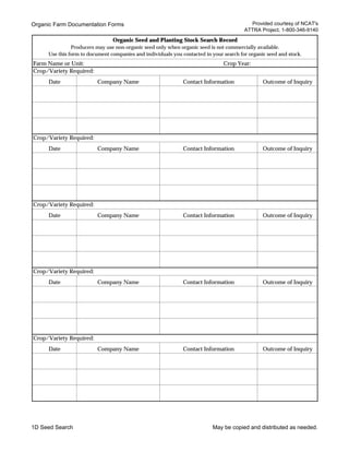 Organic Field Crops Documentation Forms | PDF