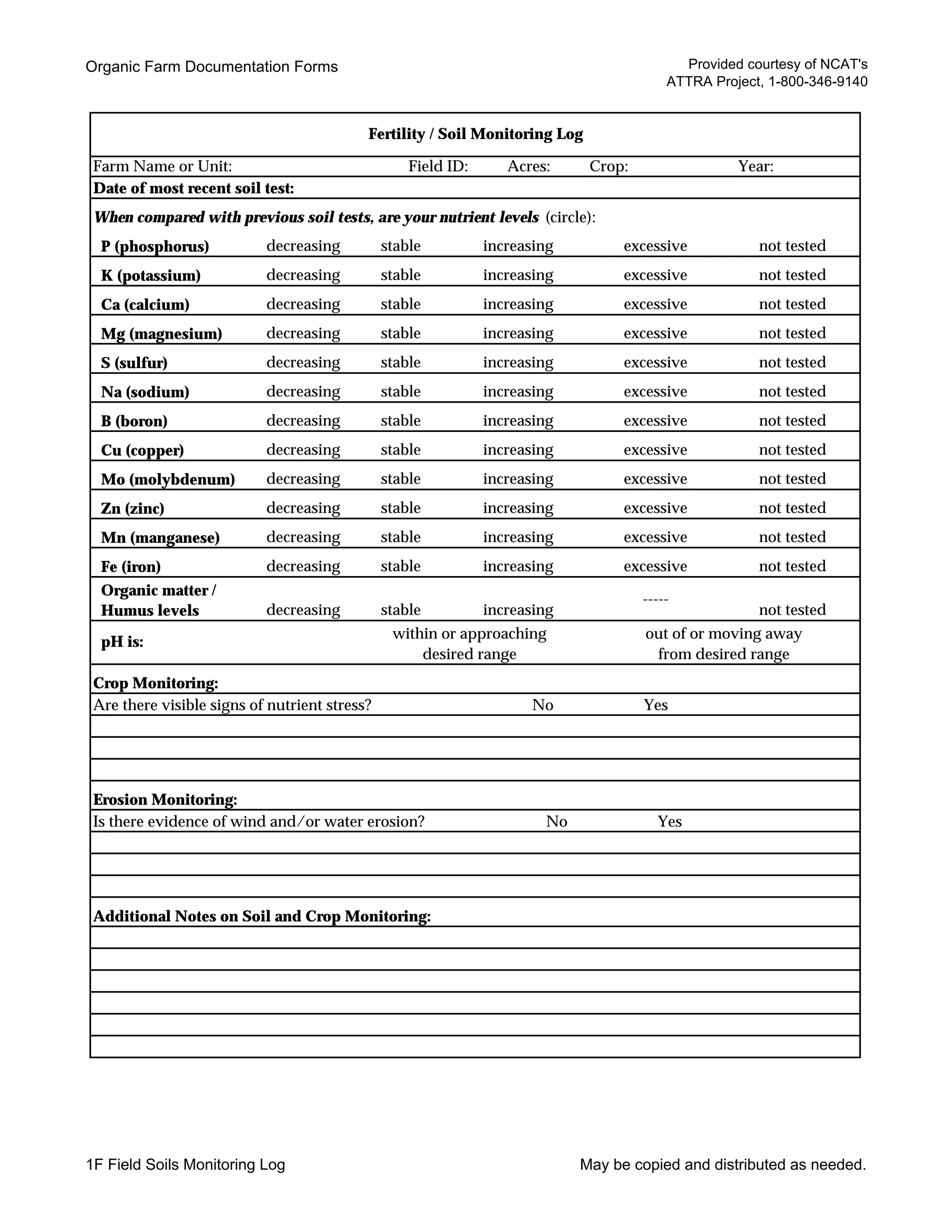 Organic Field Crops Documentation Forms | PDF