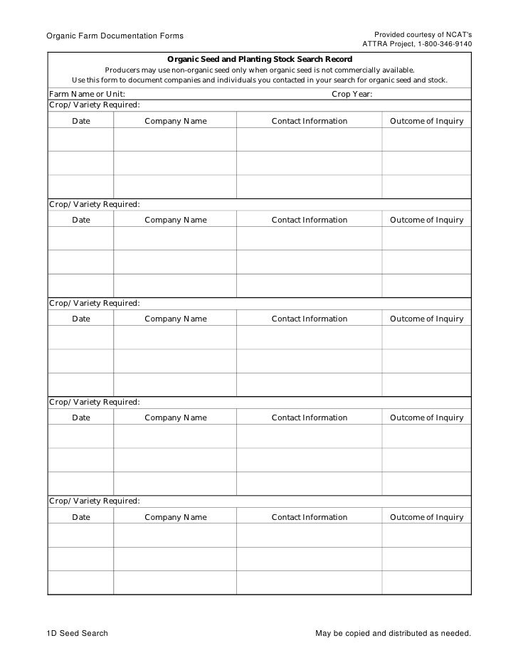 Organic Field Crops Documentation Forms