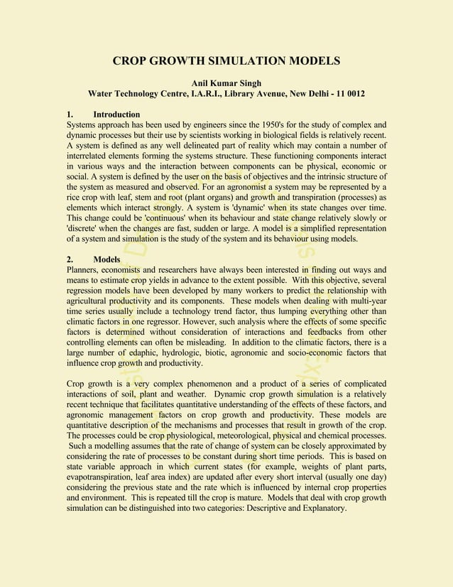 Crop growth model | PDF | Agriculture | Industries