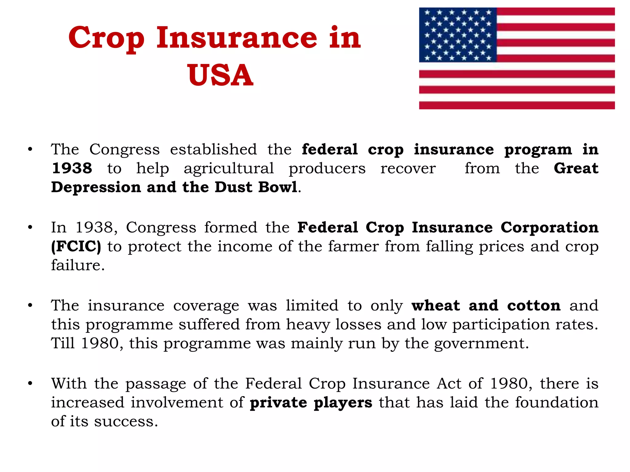 Crop insurance - Indian and Global Scenario | PPTX