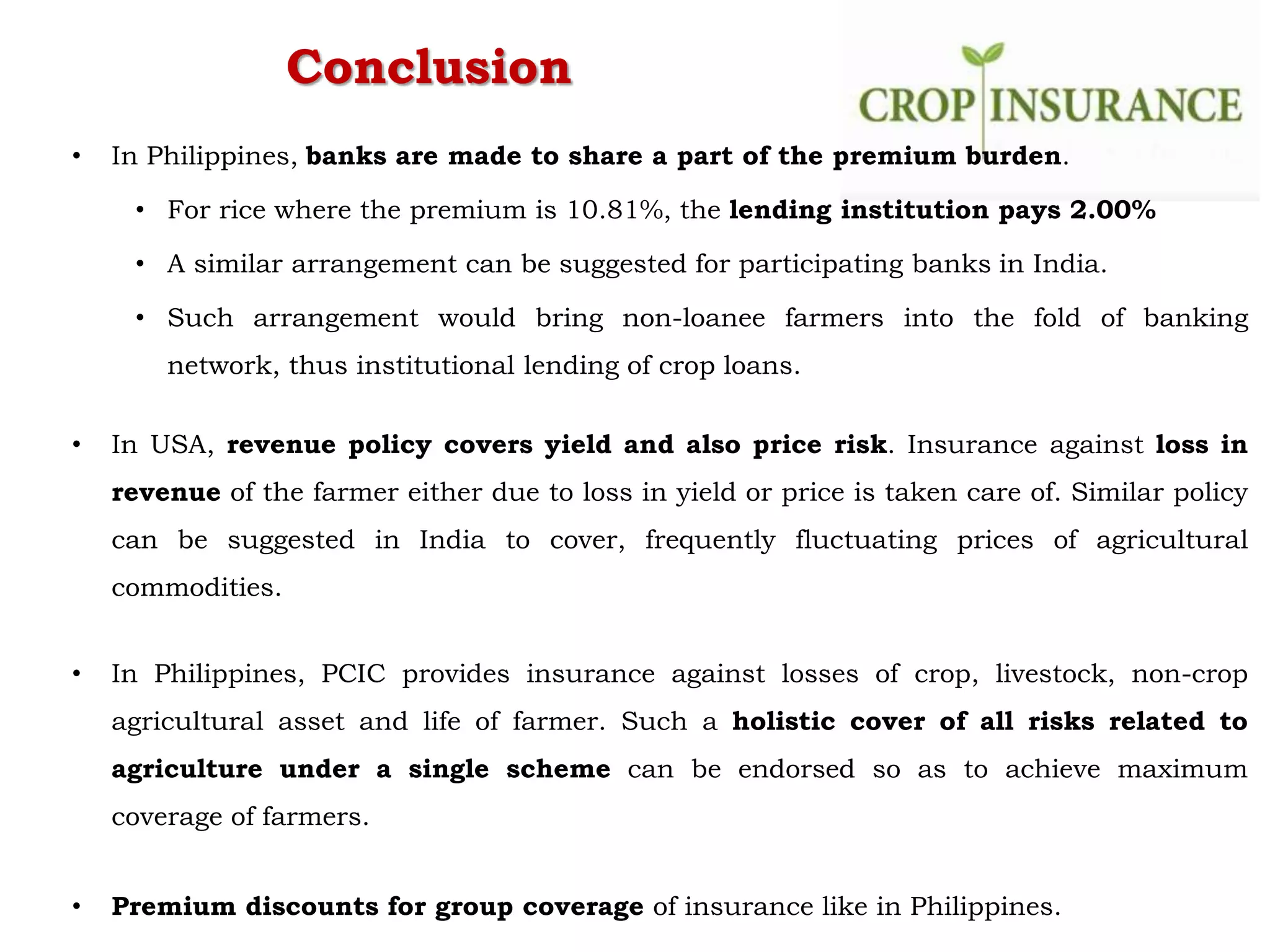 Crop insurance - Indian and Global Scenario | PPTX