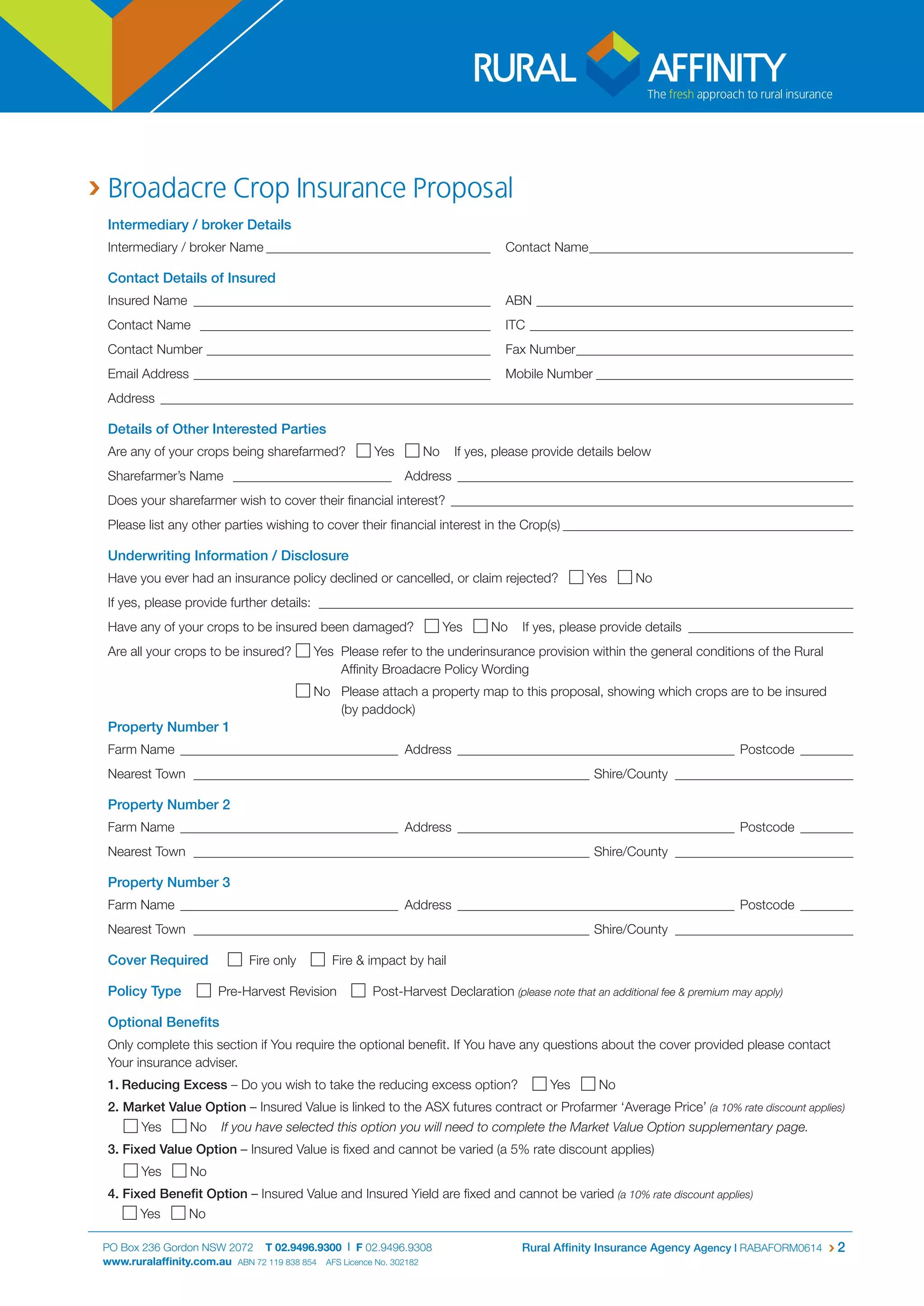 Statewide Insurance Brokers -Crop Insurance Broadacre Proposal Form ...