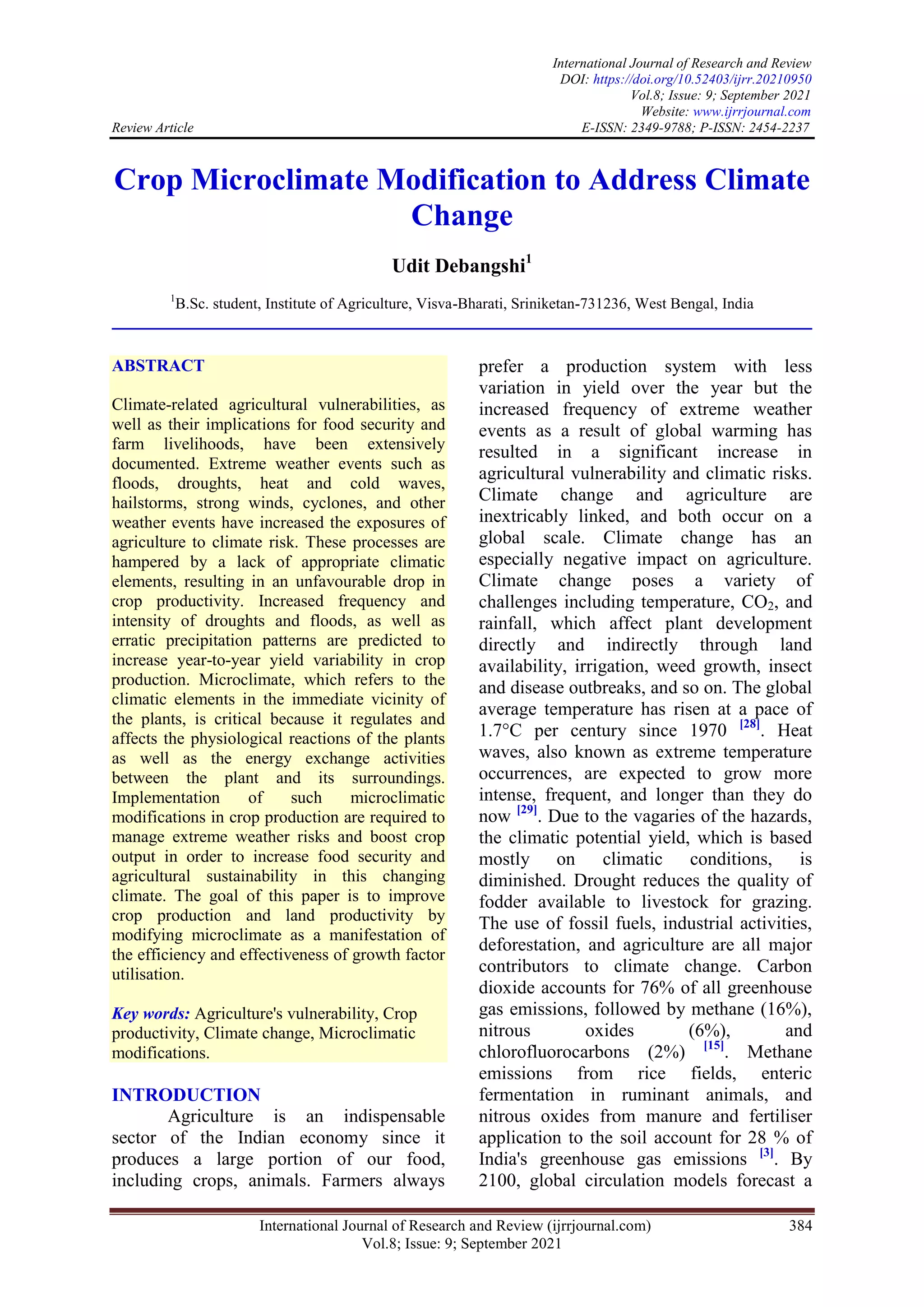 Crop Microclimate Modification to Address Climate Change | PDF