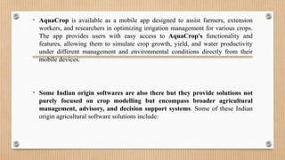 Crop Modelling and its types and softwares used | PPTX