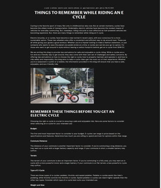 THINGS TO REMEMBER WHILE RIDING AN E CYCLE | PDF