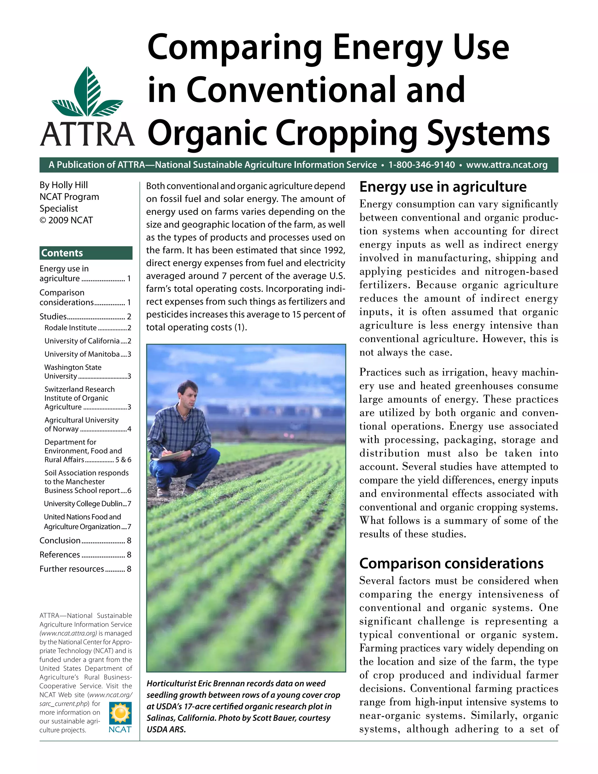 Comparing Energy Use in Conventional and Organic Cropping Systems | PDF