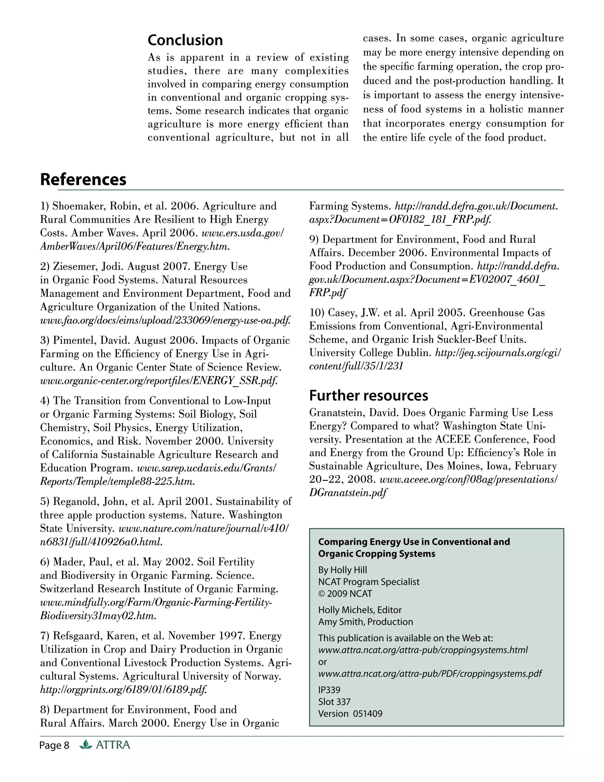 Comparing Energy Use in Conventional and Organic Cropping Systems | PDF