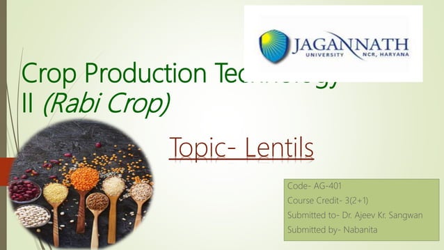 Crop Production Technology-II Lentils.pptx | Agriculture | Industries
