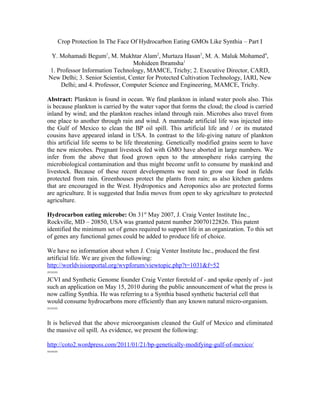 Crop Protection in the face of Hydrocarbon eating GMOs like Synthia and ...