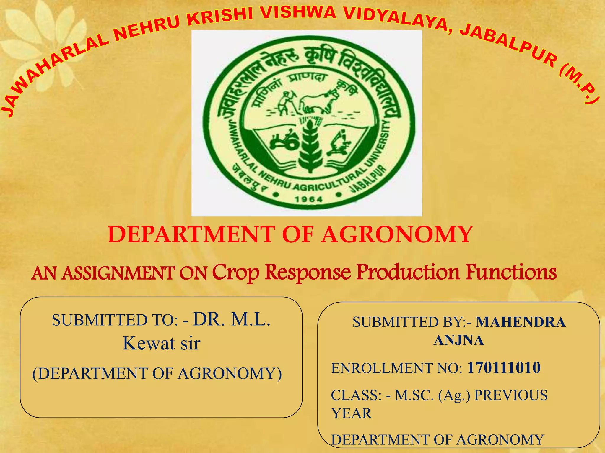 Crop response production functions | PPTX