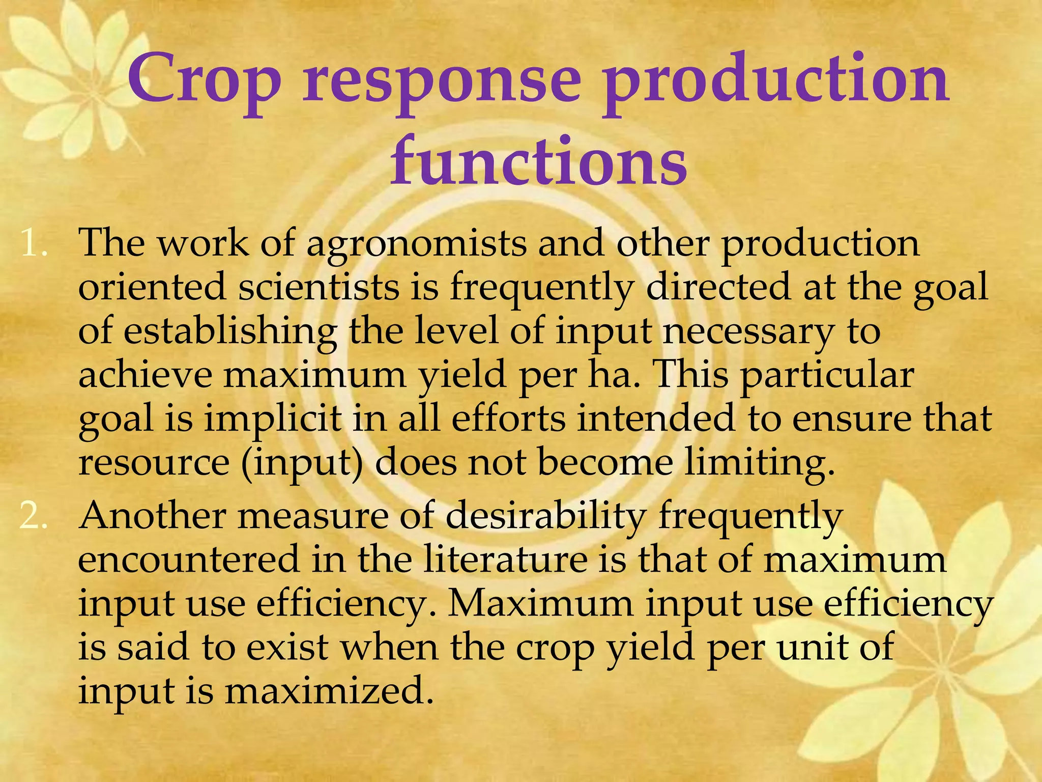 Crop Response Production Functions Pptx Agriculture Industries