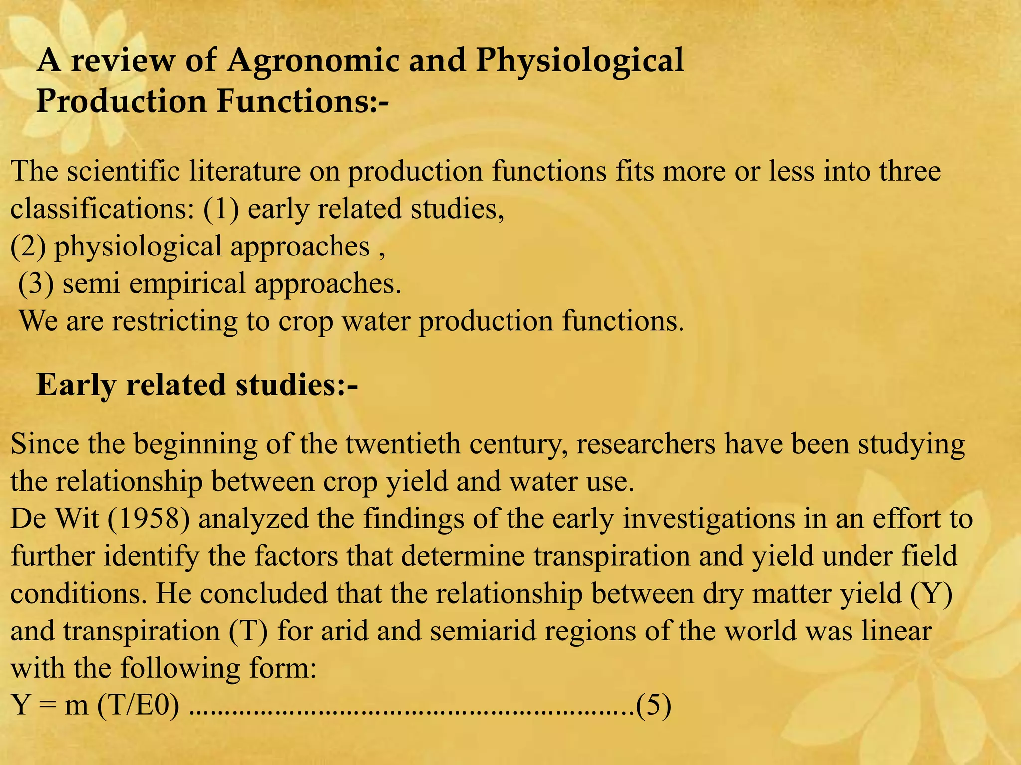 Crop Response Production Functions Pptx Agriculture Industries