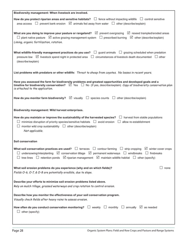 Organic System Plans: Field and Row Crops and Pasture and Range Systems ...