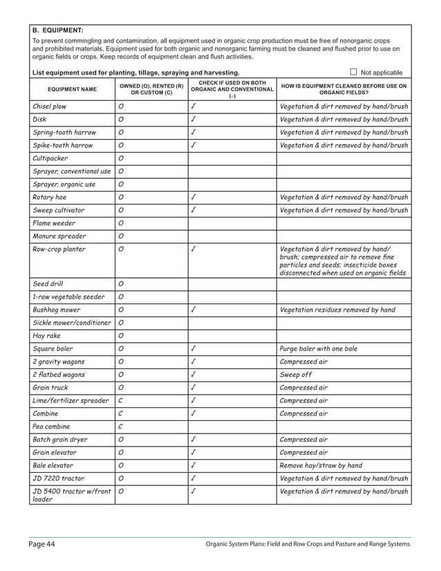 Organic System Plans: Field and Row Crops and Pasture and Range Systems ...