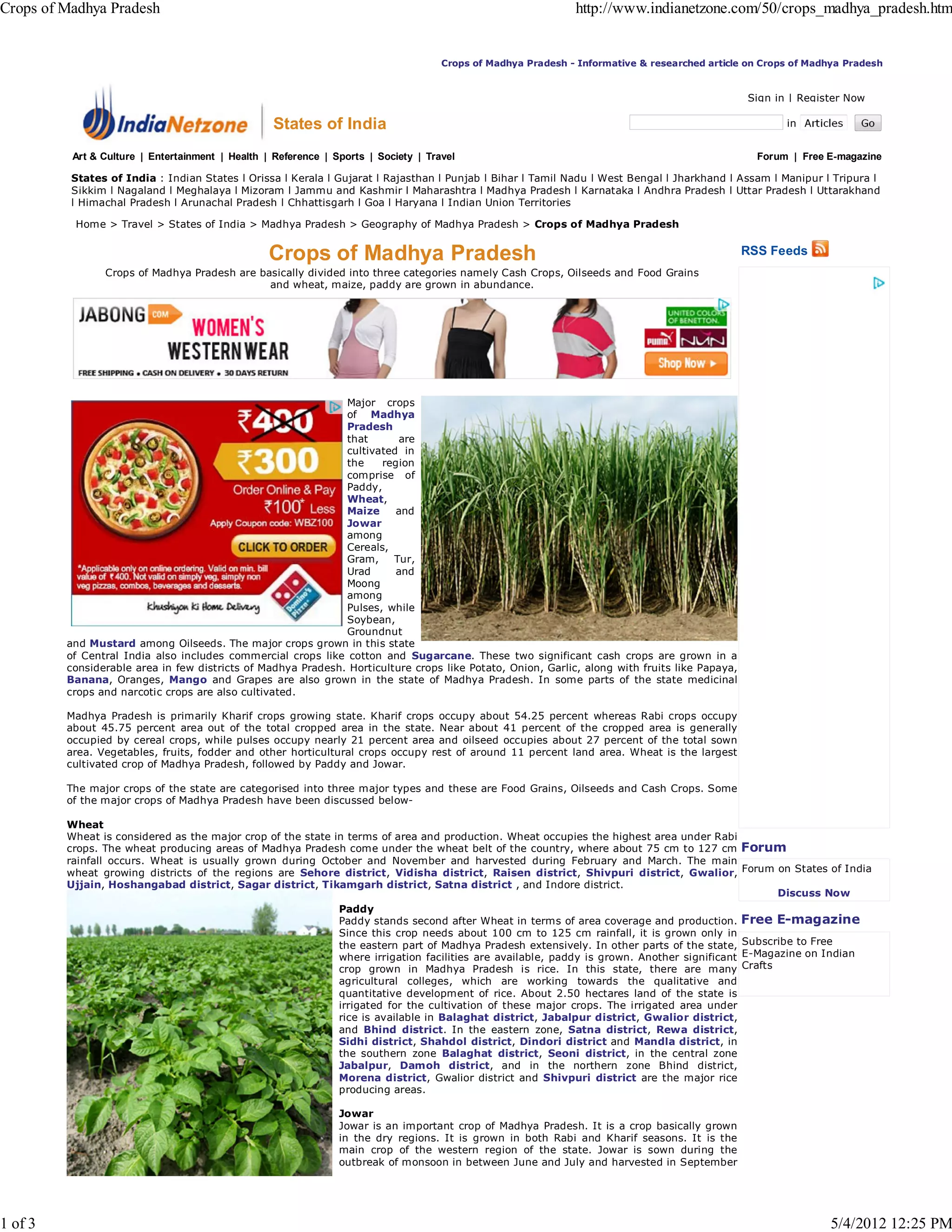 Crops of madhya pradesh | PDF