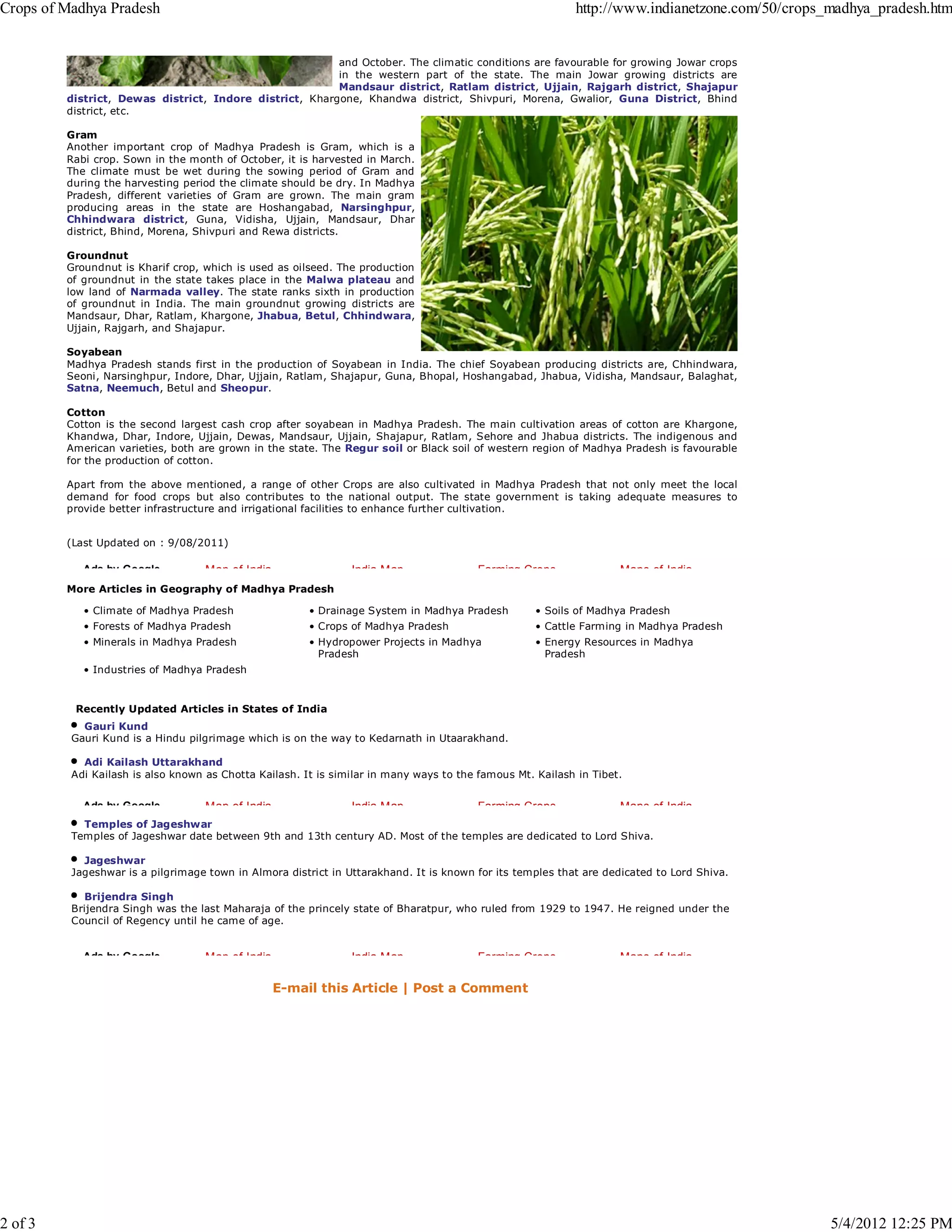 Crops of madhya pradesh | PDF