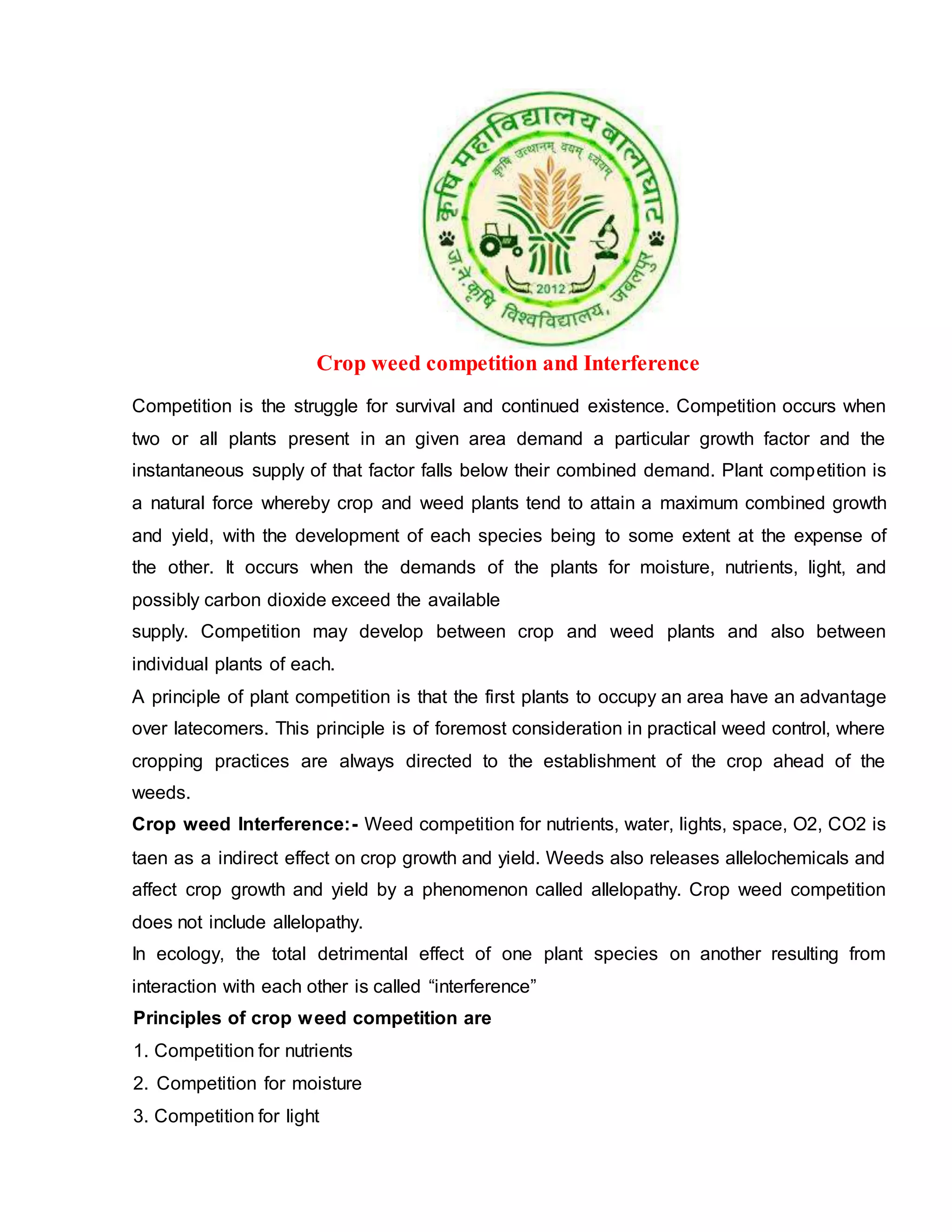 Crop weed competition and interference | DOCX