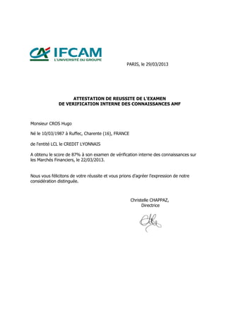 Cros hugo attestation AMF