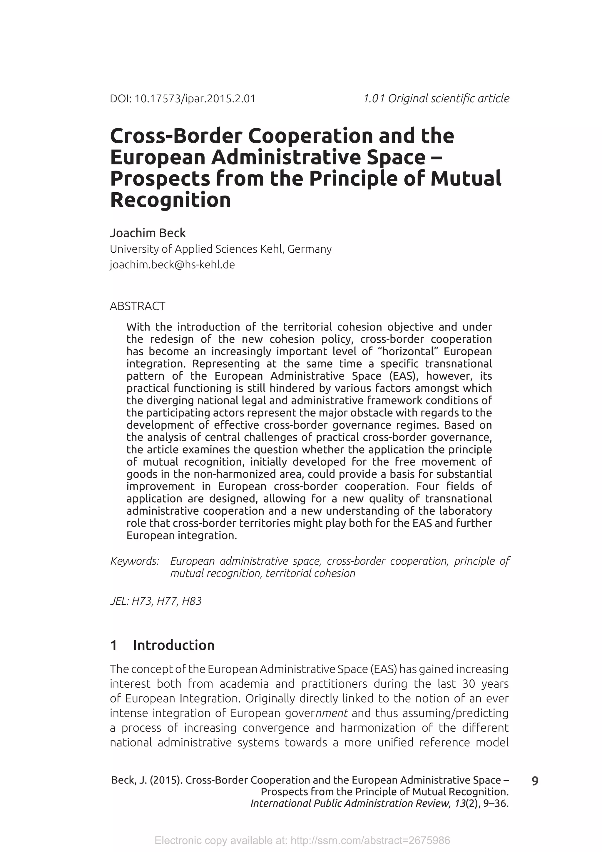 Cross border cooperation and the european administrative space ...