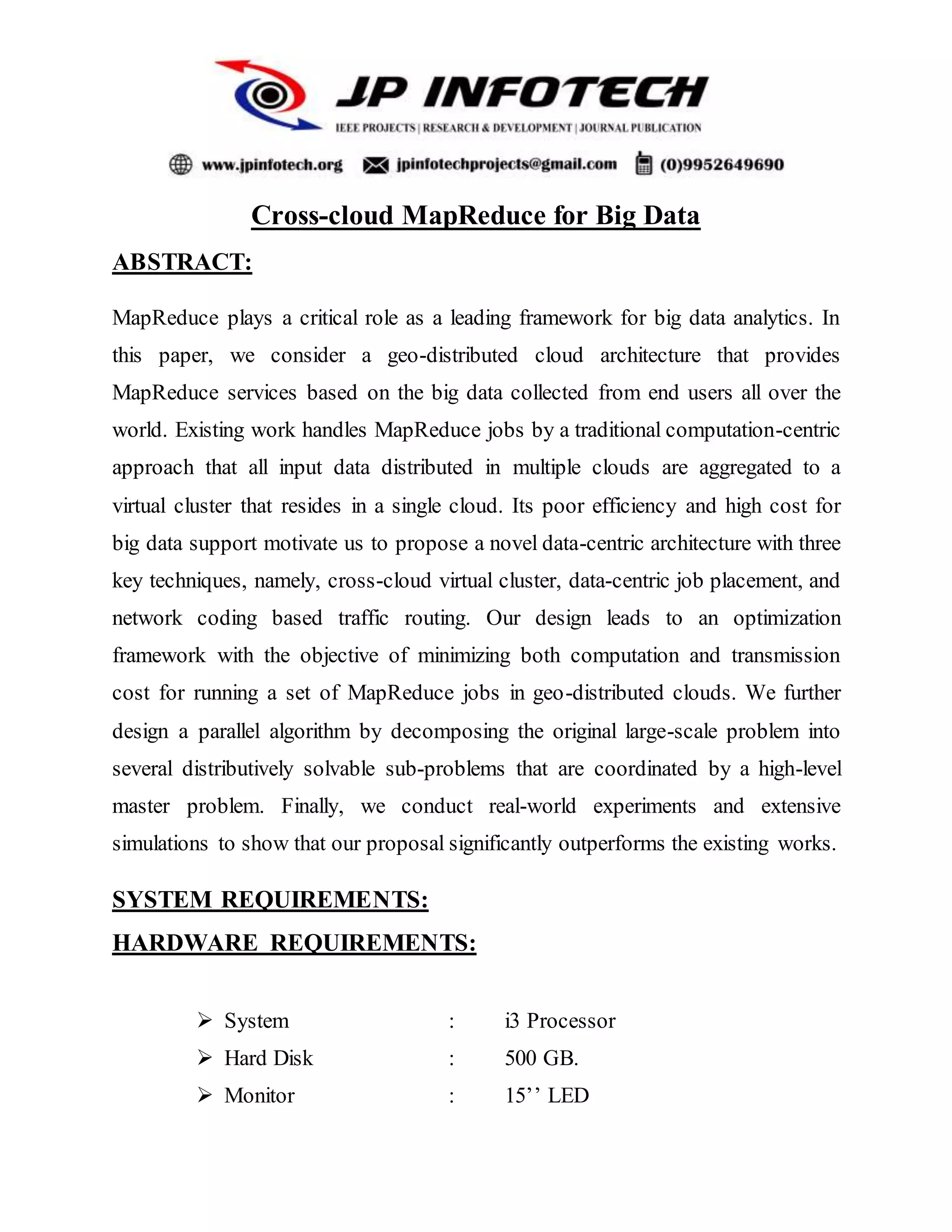 Cross Cloud Map Reduce For Big Data Pdf
