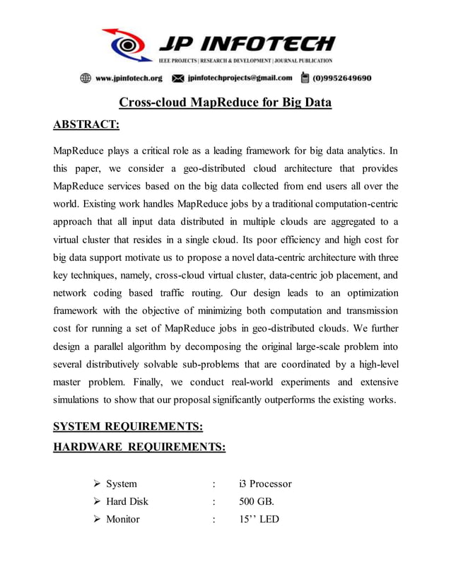 Cross Cloud Map Reduce For Big Data Docx