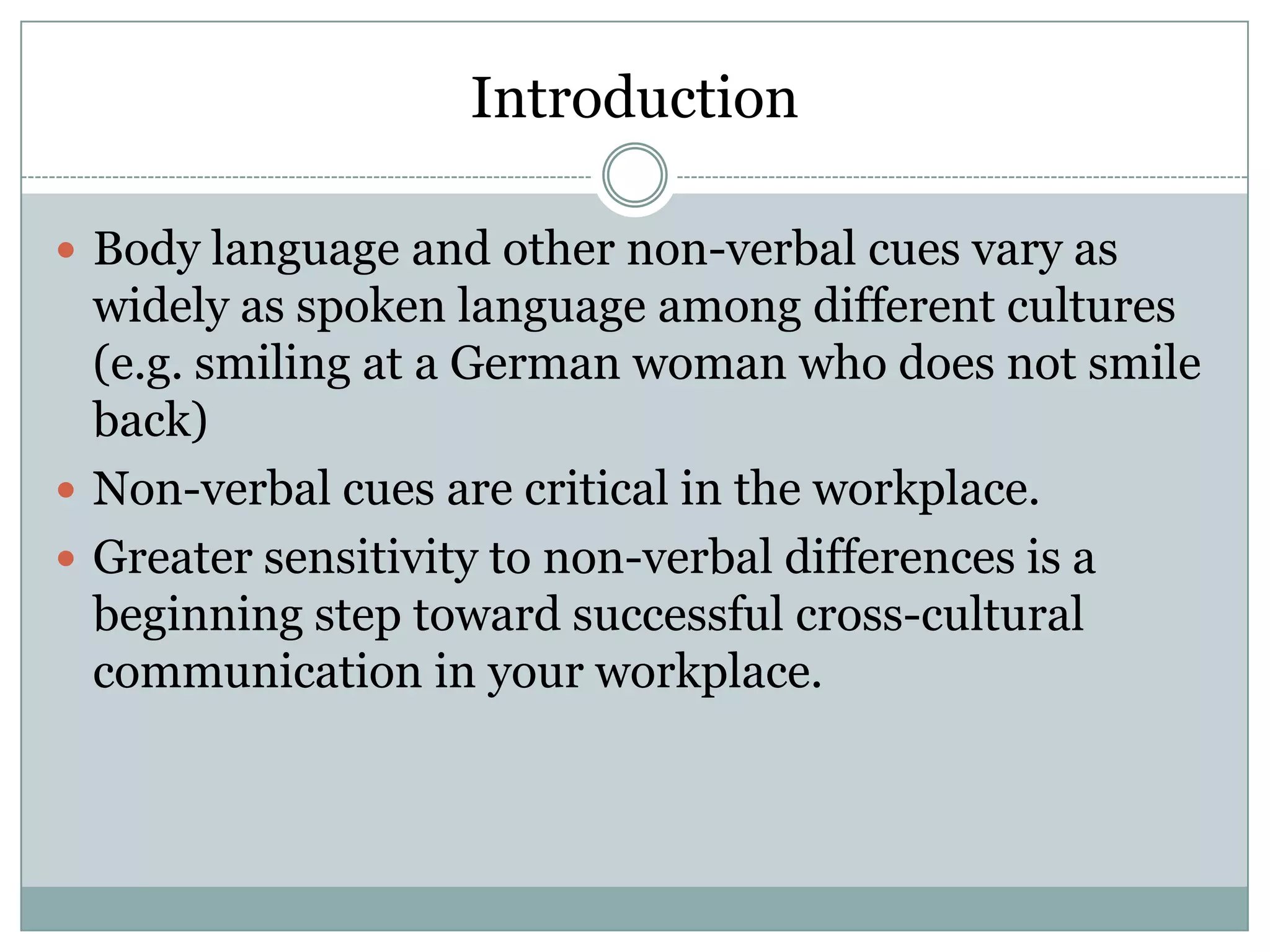 Cross cultural communication-translating nonverbal cues | PPTX