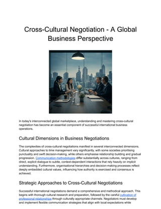 Cross-Cultural Negotiation - A Global Business Perspective | PDF