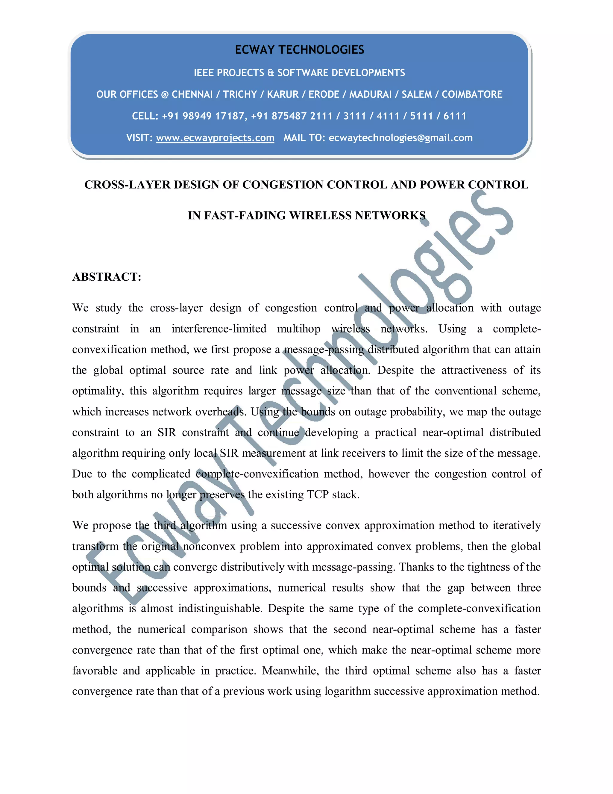 Cross layer design of congestion control and power control in fast-fading wireless networks | PDF