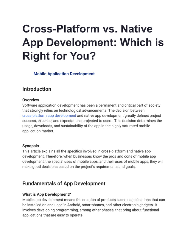 Cross-Platform vs. Native App Development: Which is Right for You? | PDF