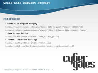 CROSS-SITE REQUEST FORGERY - IN-DEPTH ANALYSIS 2011 | PPTX