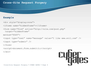 CROSS-SITE REQUEST FORGERY - IN-DEPTH ANALYSIS 2011 | PPT