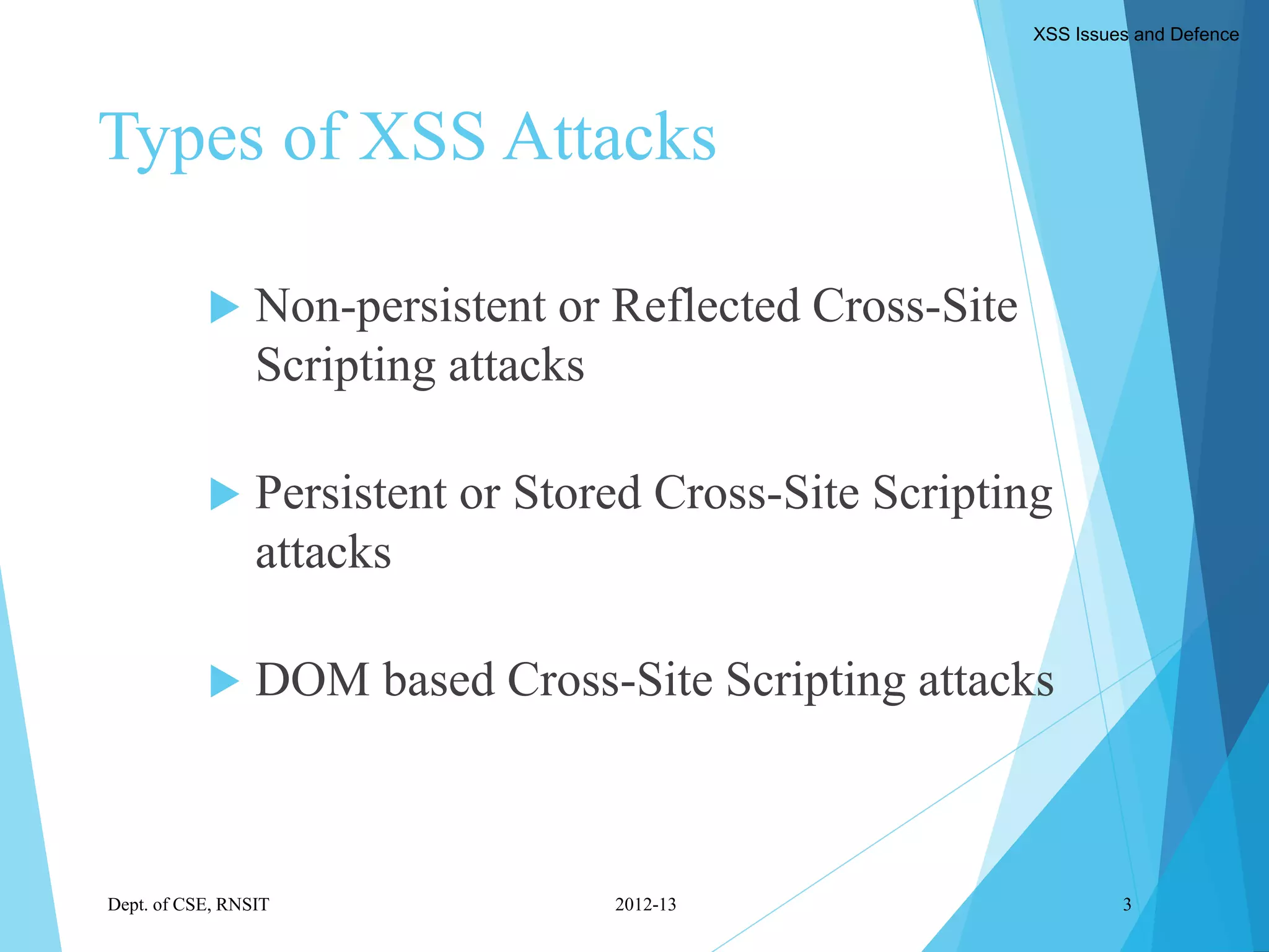 Cross site scripting (xss) attacks issues and defense - by sandeep kumbhar | PPT