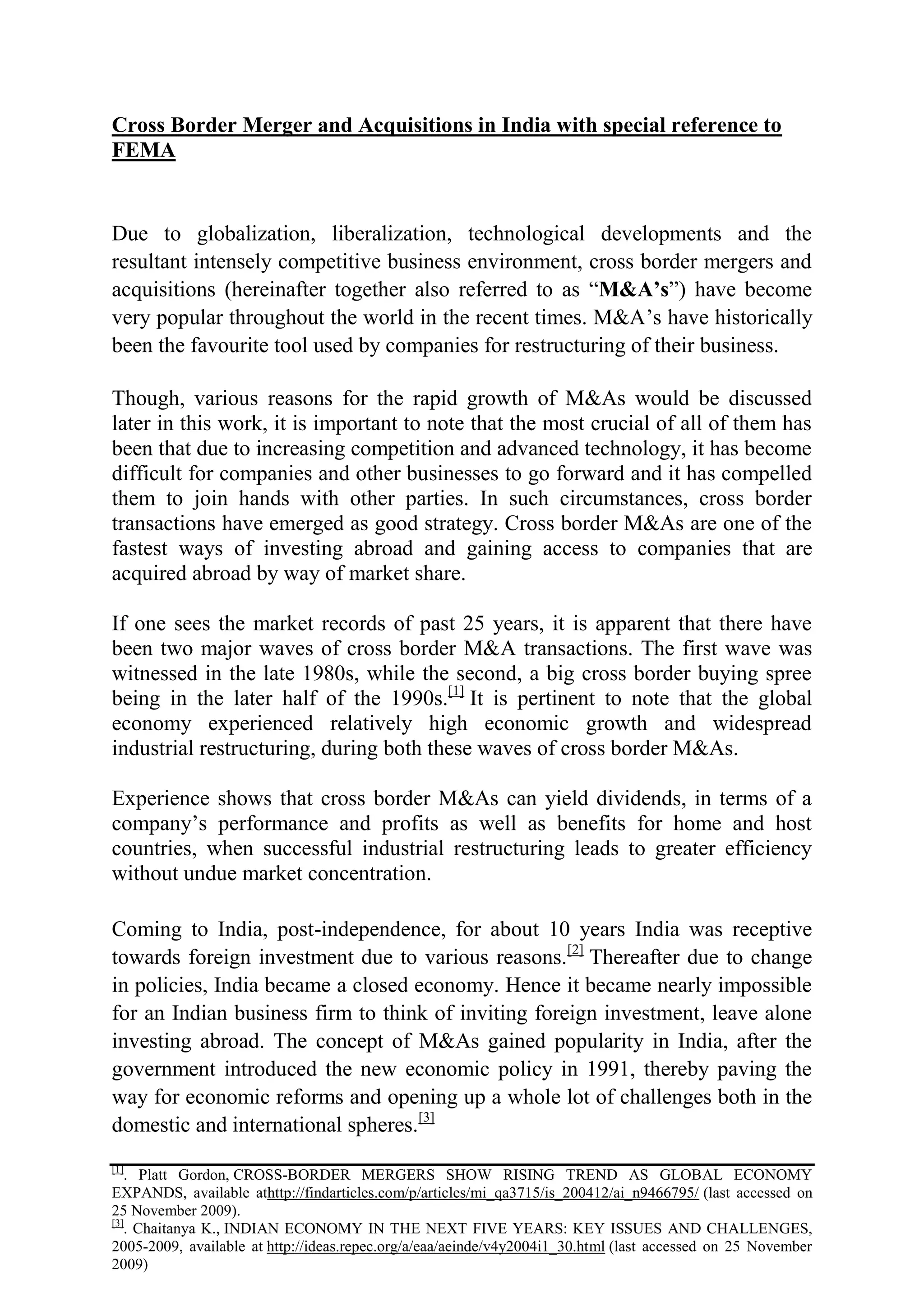 Cross border merger and acquisitions in india with special reference to ...