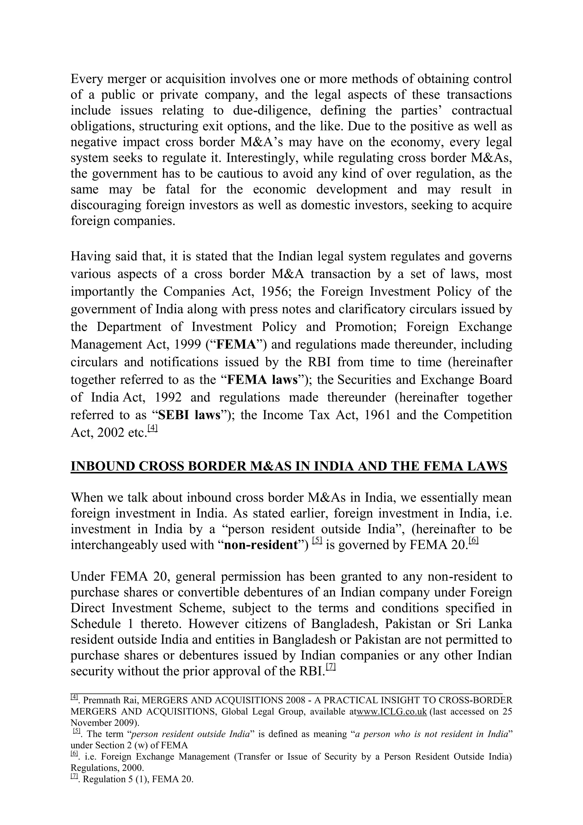 Cross border merger and acquisitions in india with special reference to ...