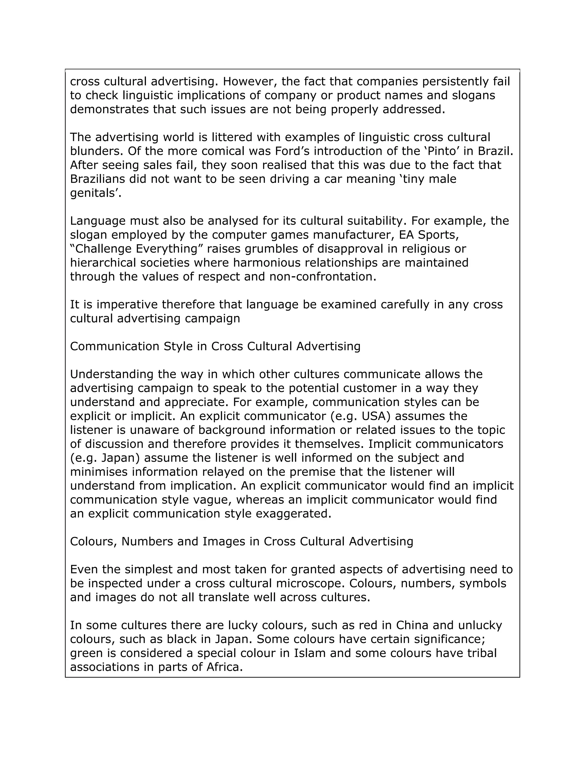 Cross cultural advertising | DOCX