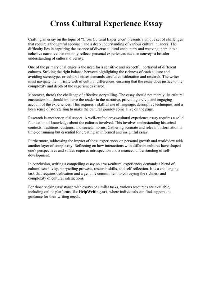 Cross Cultural Experience Essay. First Coast Technical College | PDF