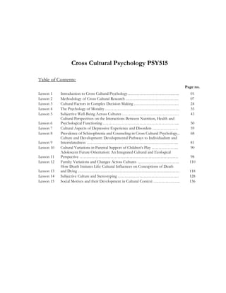 Cross Cultural Psychology PSY515_Learning material | PDF