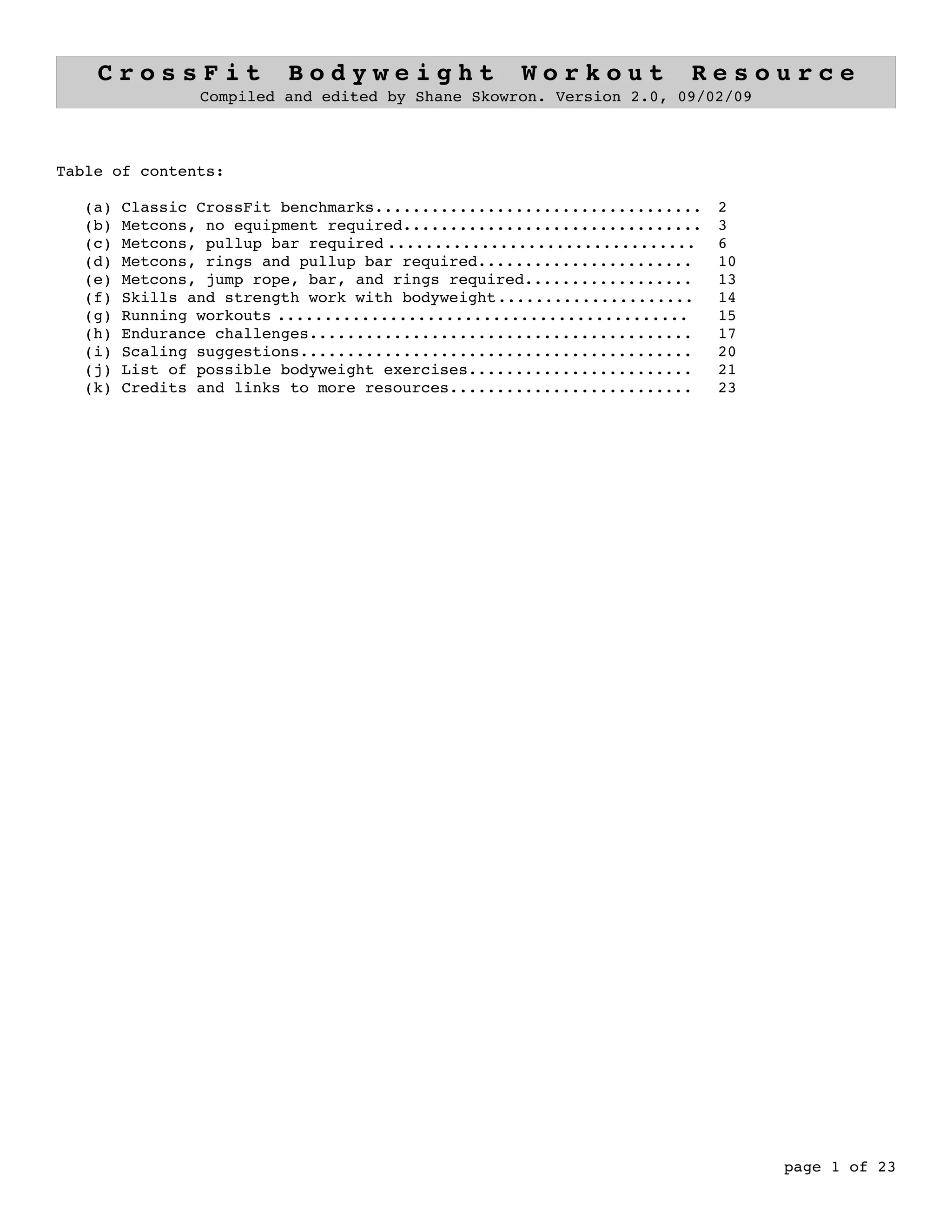 Crossfit Bodyweight WODs | PDF