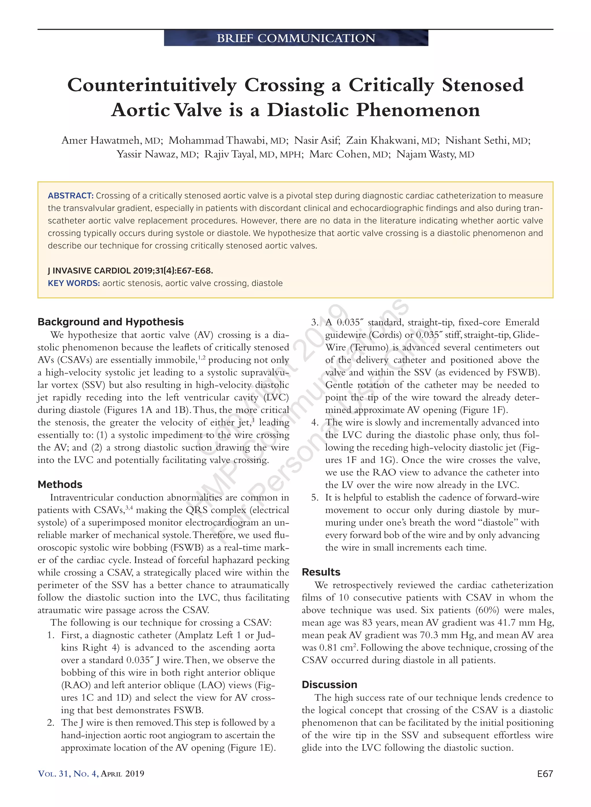 Crossing a critically stenosed aortic valve | PDF