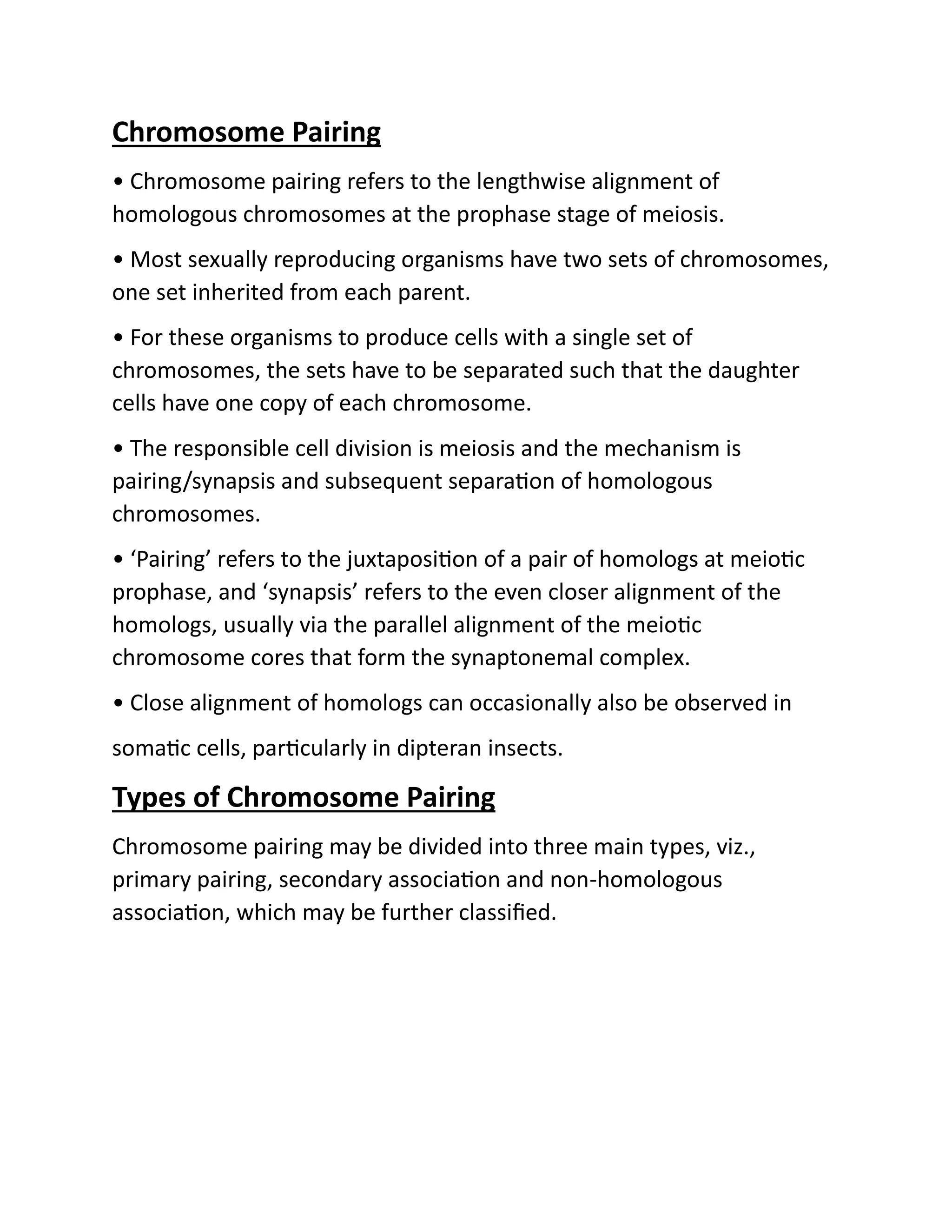 Chromosome pairing and Crossing over .docx