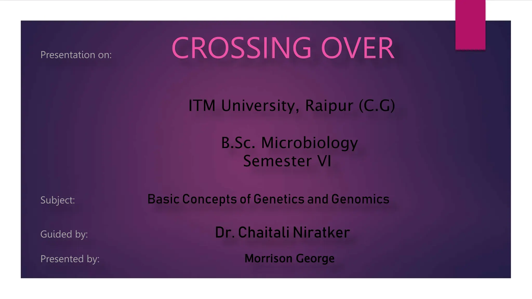 Meiosis stage: Crossing over take places | PPTX | Genetics | Science