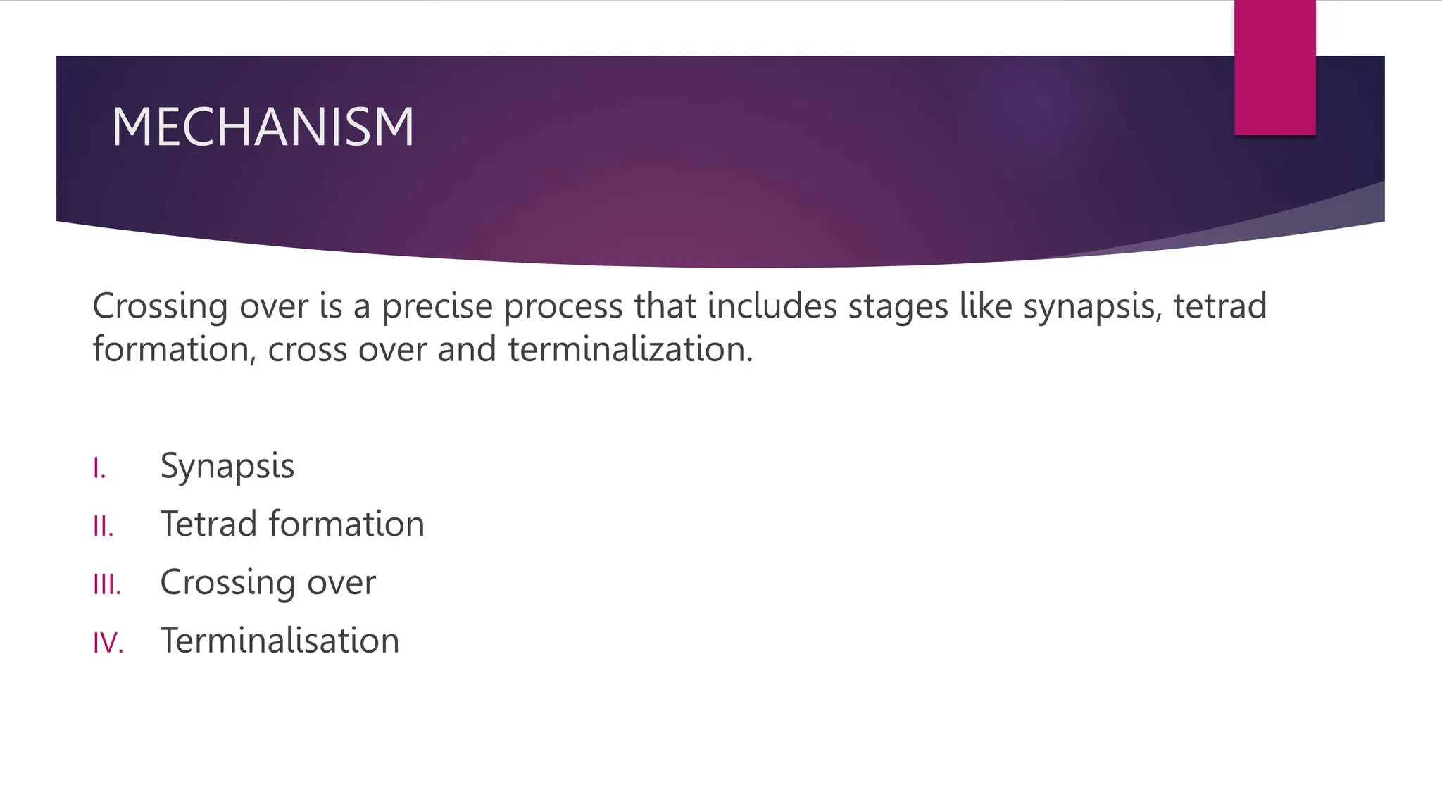 Meiosis stage: Crossing over take places | PPTX | Genetics | Science