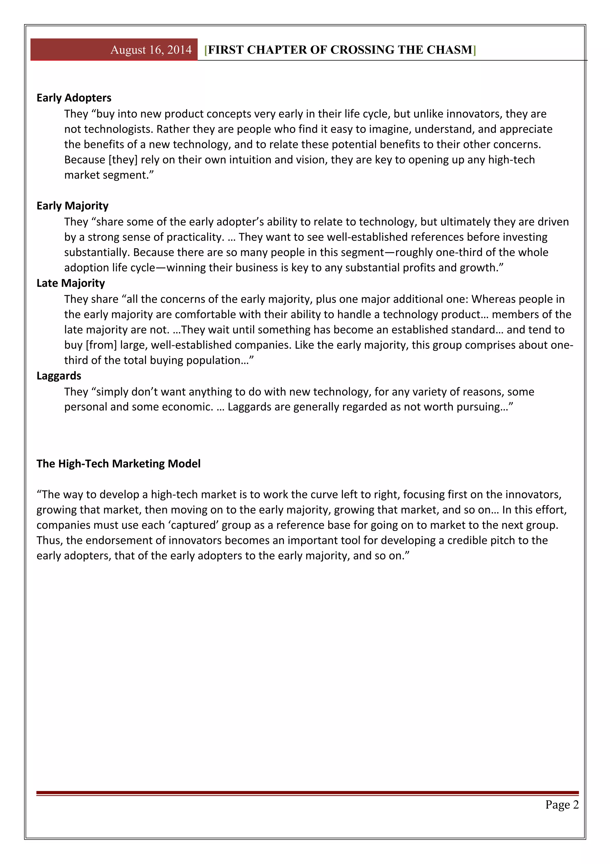 Crossing the chasm | DOC | Business | Business and Finance