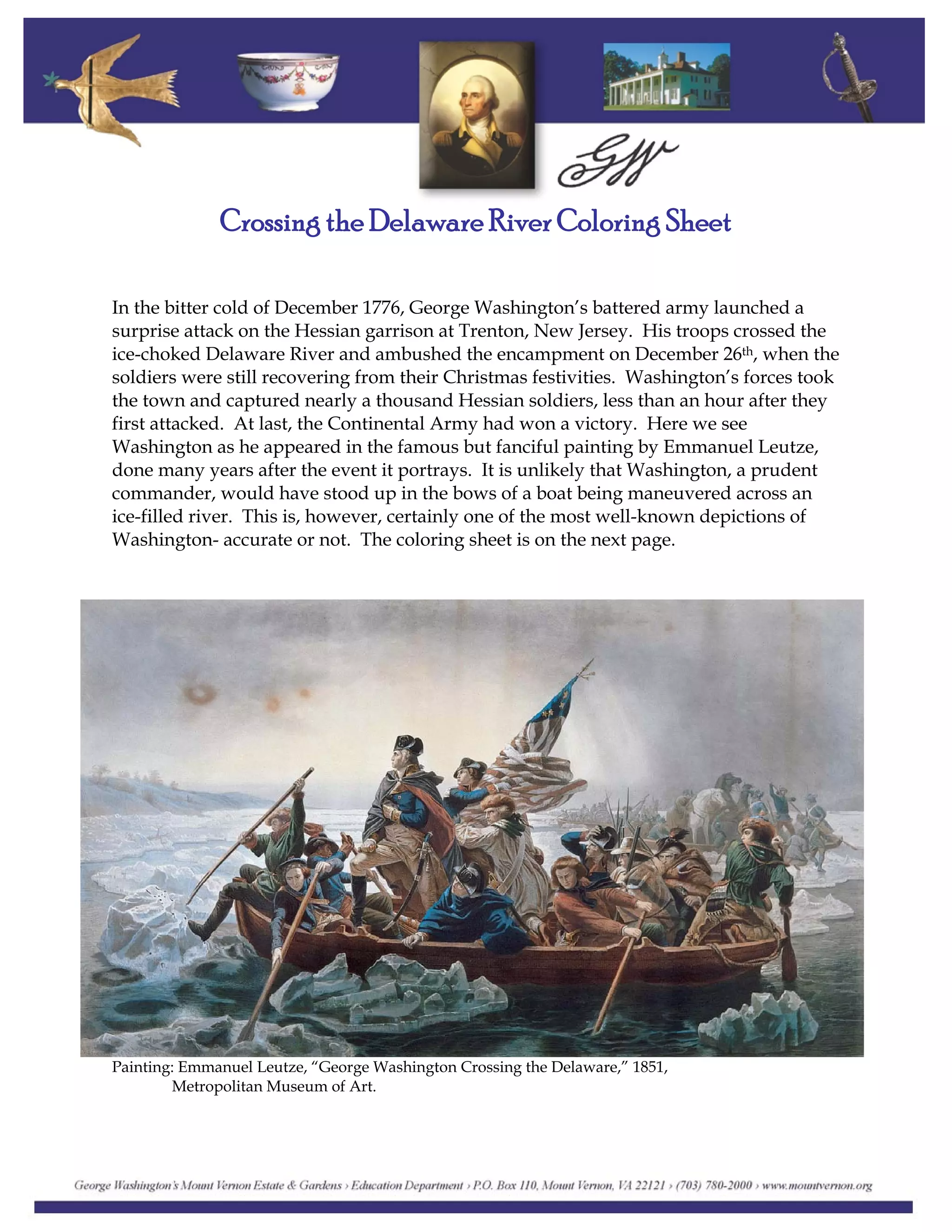 Crossing the Delaware River Coloring Sheet | PDF
