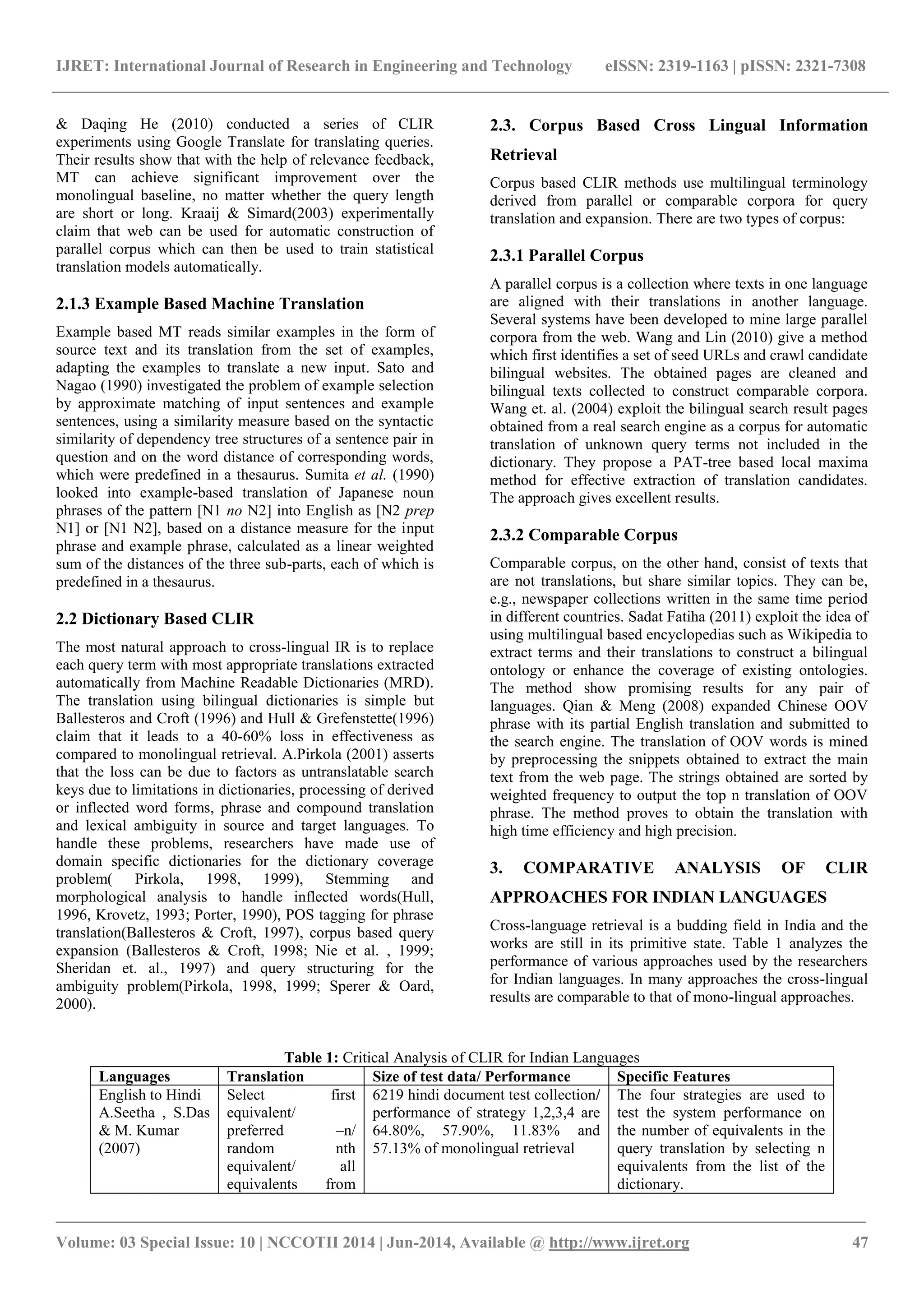 Cross language information retrieval in indian | PDF | Search | Internet