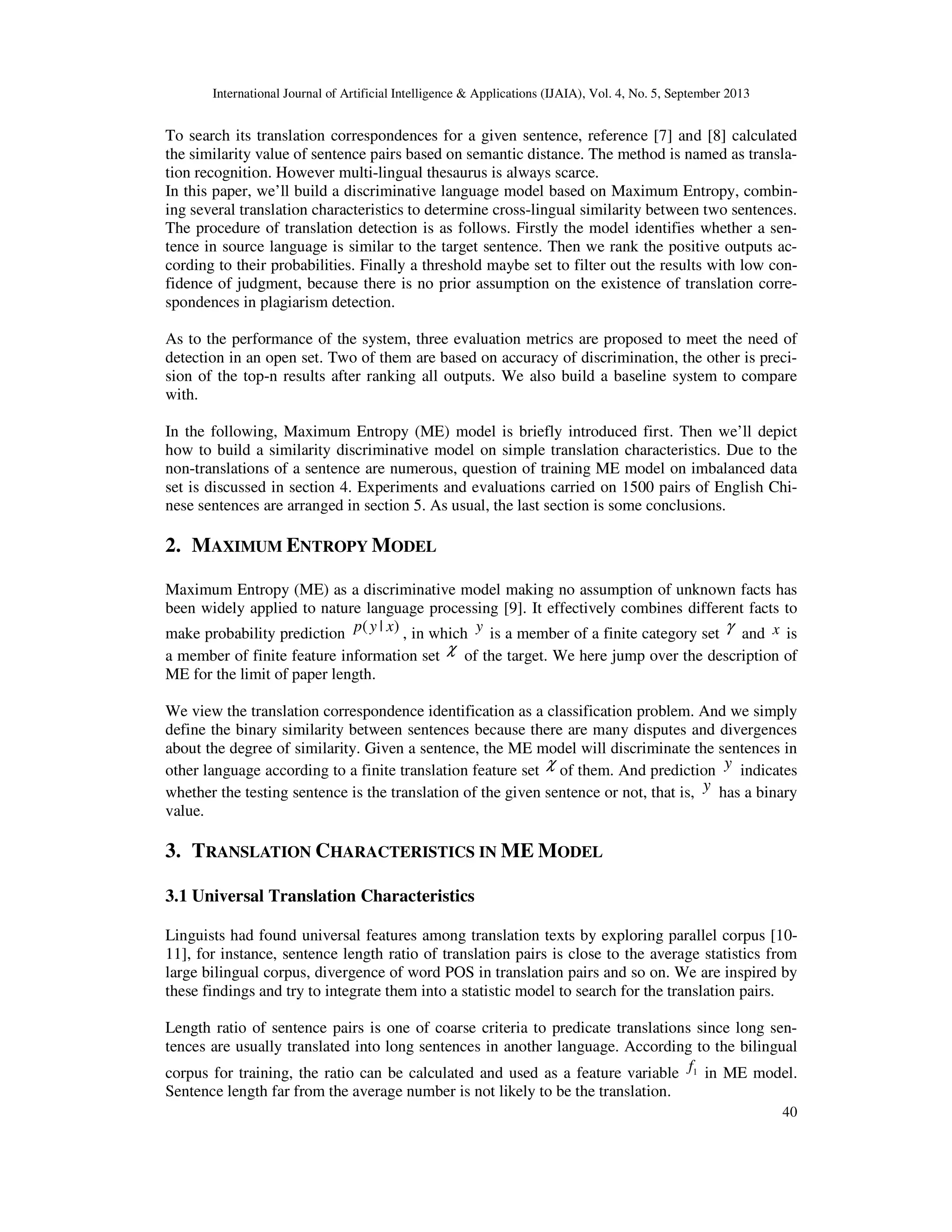 Cross lingual similarity discrimination with translation characteristics | PDF