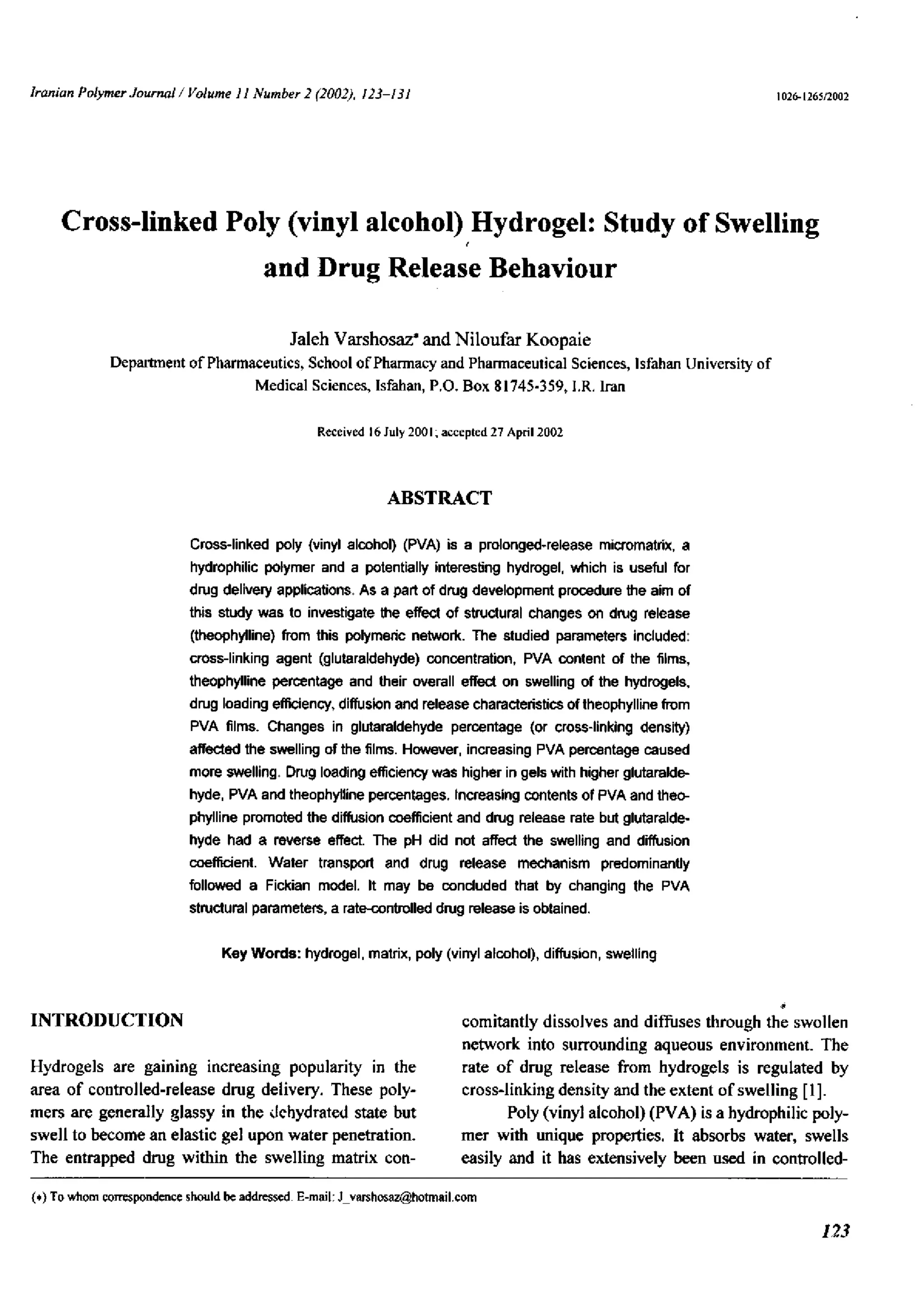 Cross linked pva | PDF