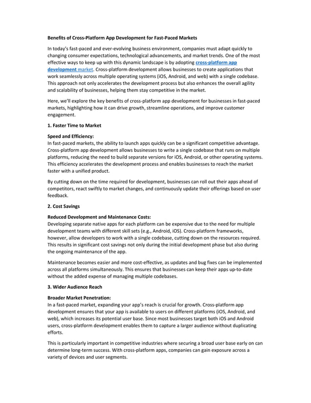 Benefits of Cross-Platform App Development for Fast-Paced Markets | PDF